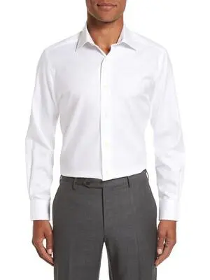 David Donahue Trim Fit Royal Oxford Dress Shirt White
