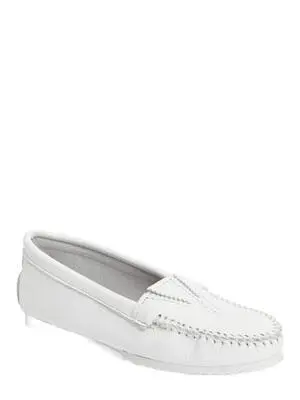 Minnetonka Minnetonka Deerskin Leather Loafer White