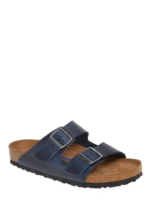 BIRKENSTOCK Arizona Soft Footbed Slide Sandal Blue Oiled Leather
