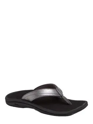 Olukai OluKai Ohana Flip Flop Pewter/black Faux Leather