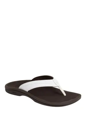 Olukai OluKai Ohana Flip Flop White/ Java Faux Leather