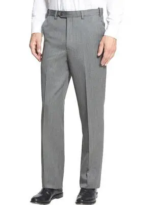 Berle Berle Self Sizer Waist Flat Front Wool Gabardine Trousers Medium Grey