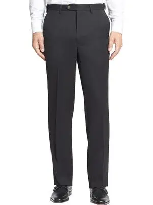 Berle Berle Self Sizer Waist Flat Front Wool Gabardine Trousers Navy