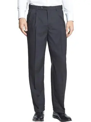 Berle Self Sizer Waist Plain Weave Pleated Washable Trousers - Charcoal