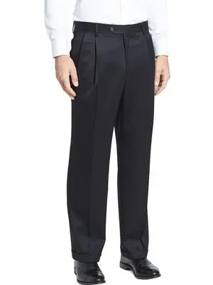 Berle Pleated Classic Fit Wool Gabardine Trousers - Black