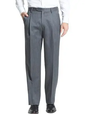 Berle Pleated Classic Fit Wool Gabardine Trousers - Medium Grey