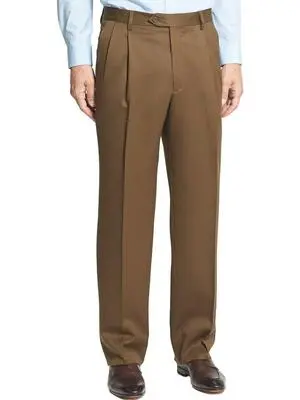 Berle Pleated Classic Fit Wool Gabardine Trousers - Tobacco