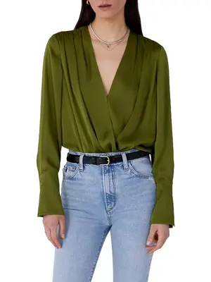 FAVORITE DAUGHTER Favorite Daughter Surplice Long Sleeve Bodysuit Avocado