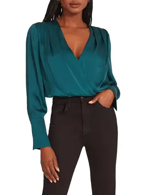 FAVORITE DAUGHTER Favorite Daughter Surplice Long Sleeve Bodysuit Emerald
