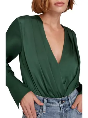 FAVORITE DAUGHTER Favorite Daughter Surplice Long Sleeve Bodysuit Forest Green