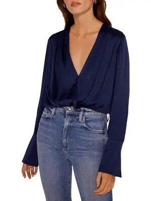 FAVORITE DAUGHTER Favorite Daughter Surplice Long Sleeve Bodysuit Navy