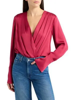 FAVORITE DAUGHTER Surplice Long Sleeve Bodysuit - Raspberry