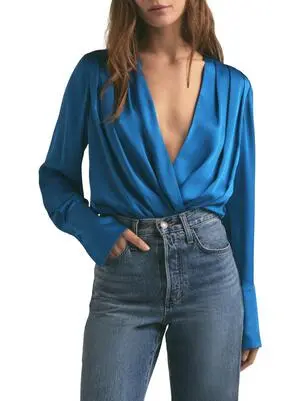 FAVORITE DAUGHTER Favorite Daughter Surplice Long Sleeve Bodysuit Sapphire