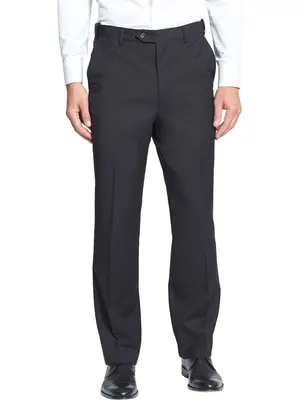 Berle Berle Self Sizer Waist Flat Front Trousers Black