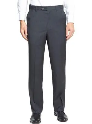Berle Self Sizer Waist Flat Front Trousers - Charcoal