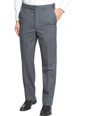 Berle Berle Self Sizer Waist Flat Front Trousers Medium Grey