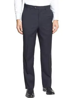 Berle Self Sizer Waist Flat Front Trousers Navy