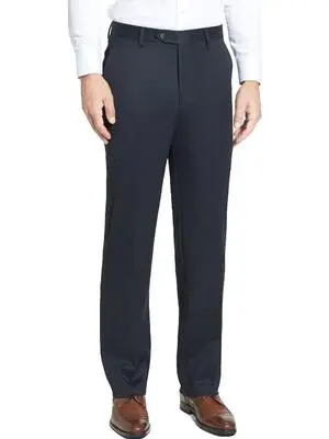 Berle Flat-front Wool Gabardine Trousers - Navy