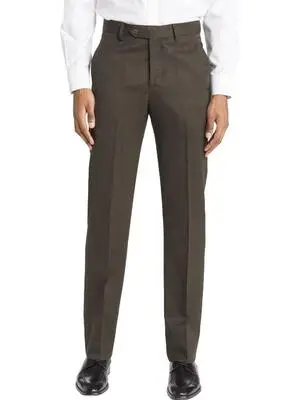 Berle Pleated Worsted Wool Gabardine Trousers - Olive