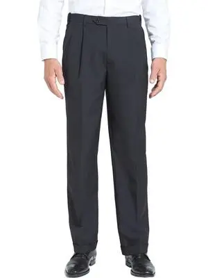 Berle Self Sizer Waist Pleated Lightweight Plain Weave Classic Fit Trousers - Black
