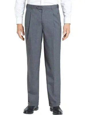 Berle Self Sizer Waist Pleated Lightweight Plain Weave Classic Fit Trousers - Medium Grey