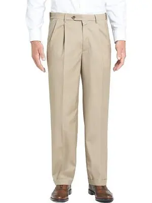 Berle Self Sizer Waist Pleated Lightweight Plain Weave Classic Fit Trousers - Tan