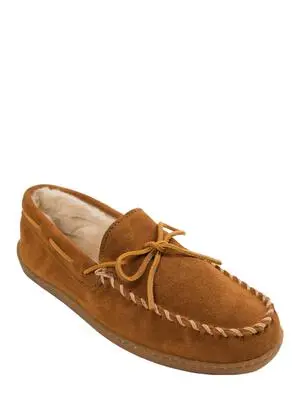 Minnetonka Lined Hardsole Slipper - Brown Suede