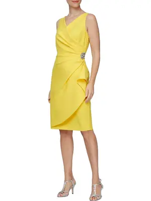 Alex Evenings Contour Collection Side Ruched Cocktail Dress Canary