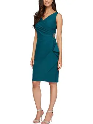 Alex Evenings Contour Collection Side Ruched Cocktail Dress - Deep Teal