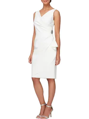 Alex Evenings Contour Collection Side Ruched Cocktail Dress Ivory