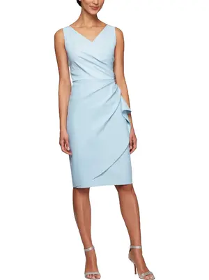Alex Evenings Contour Collection Side Ruched Cocktail Dress Light Blue