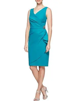 Alex Evenings Contour Collection Side Ruched Cocktail Dress Turquoise