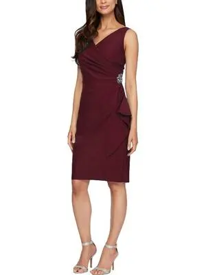 Alex Evenings Contour Collection Side Ruched Cocktail Dress Wine