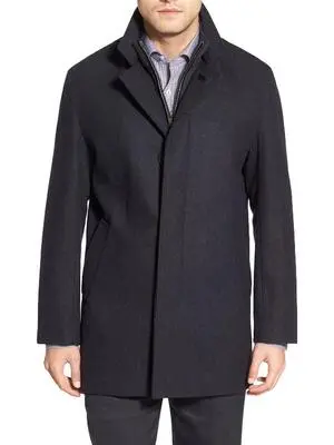 Cole Haan Wool-Blend Topcoat With Inset Knit Bib Castle Roc