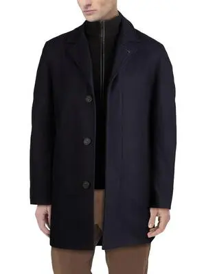 Cole Haan Wool-blend Topcoat With Inset Knit Bib - Navy