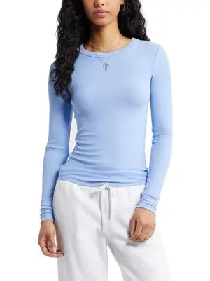 Bp. BP. Ribbed Long-Sleeve T-Shirt Blue Haze