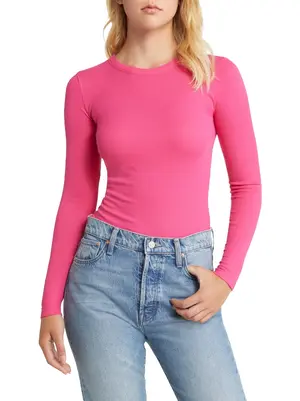 Bp. BP. Ribbed Long-Sleeve T-Shirt Pink Beetroot