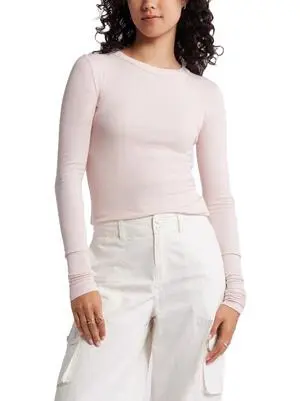 Bp. BP. Ribbed Long-Sleeve T-Shirt Pink Sepia