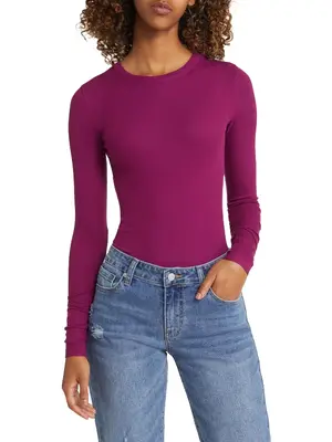 Bp. BP. Ribbed Long-Sleeve T-Shirt Purple Magenta