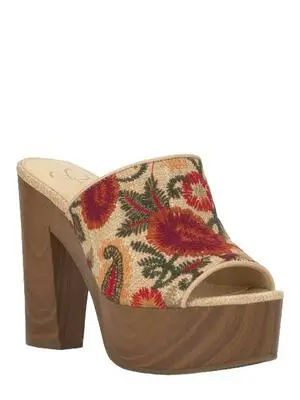 Jessica Simpson Shelbie Platform Slide Sandal - Natural Embroidered Multi