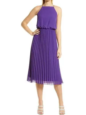 Sam Edelman Sleeveless Pleated Midi Dress - Purple