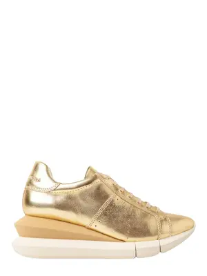 PALOMA BARCELO Paloma Barcelo Alenzon Wedge Sneakers Metallic Leather Gold