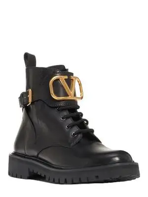 Valentino Garavani Vlogo Buckle Combat Boots - Black