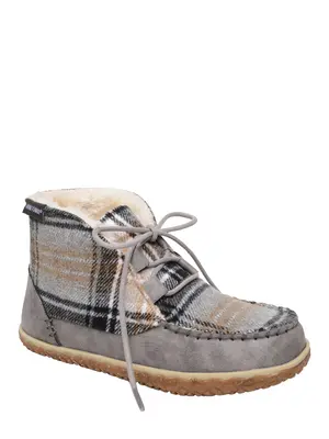 Minnetonka Minnetonka Torrey Faux Fur Lined Slipper Bootie Grey Plaid Combo