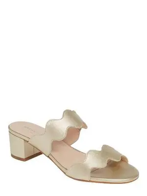 PATRICIA GREEN Palm Beach Scalloped Slide Sandals - Gold Leather