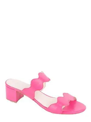 PATRICIA GREEN Palm Beach Scalloped Slide Sandals - Hot Pink Leather