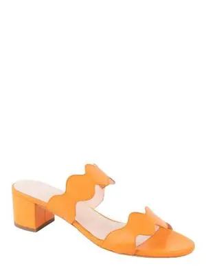 PATRICIA GREEN Patricia Green Palm Beach Scalloped Slide Sandals Orange Leather