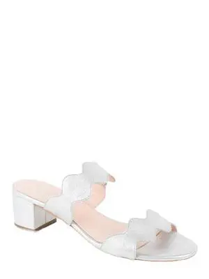 PATRICIA GREEN Patricia Green Palm Beach Scalloped Slide Sandals Silver Metallic Suede