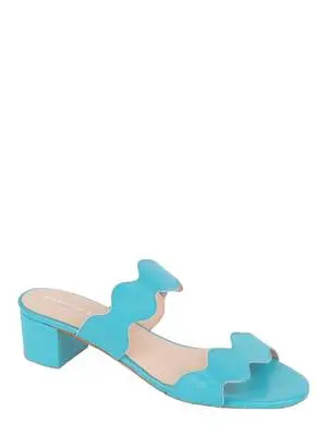 PATRICIA GREEN Palm Beach Scalloped Slide Sandals - Turquoise Leather