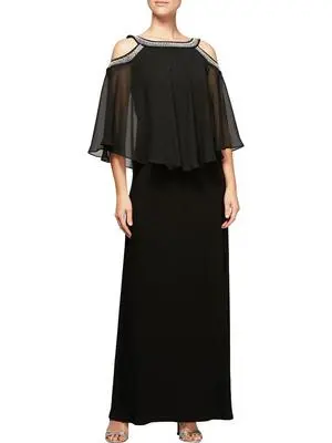 Alex Evenings Embellished Cold Shoulder Gown - Black